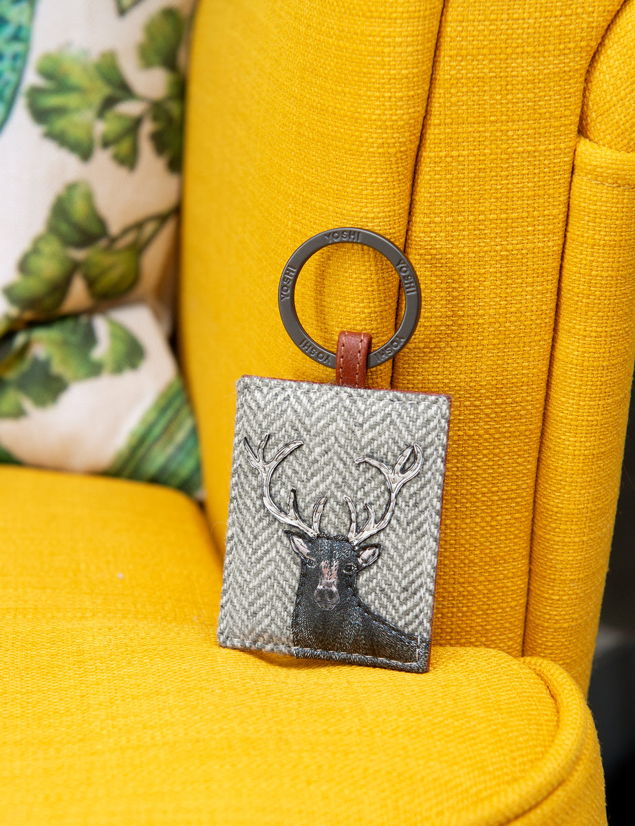 Stag Tweed & Brown Leather Keyring By Yoshi