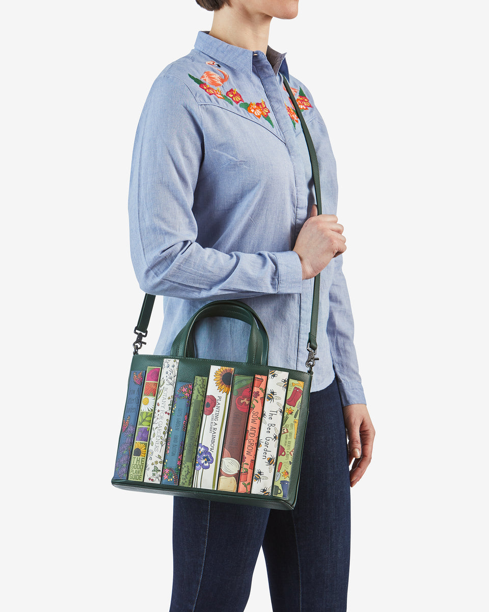 Green Fingers Bookworm Garden Leather Grab Bag | Handbag By Yoshi