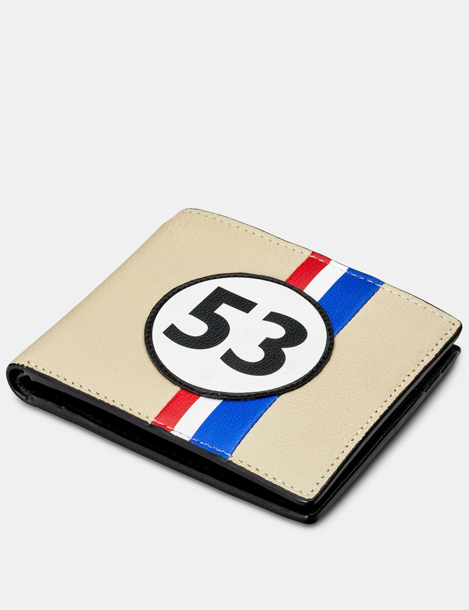 Car Livery #53 White Leather Mens Two Fold Wallet By Yoshi