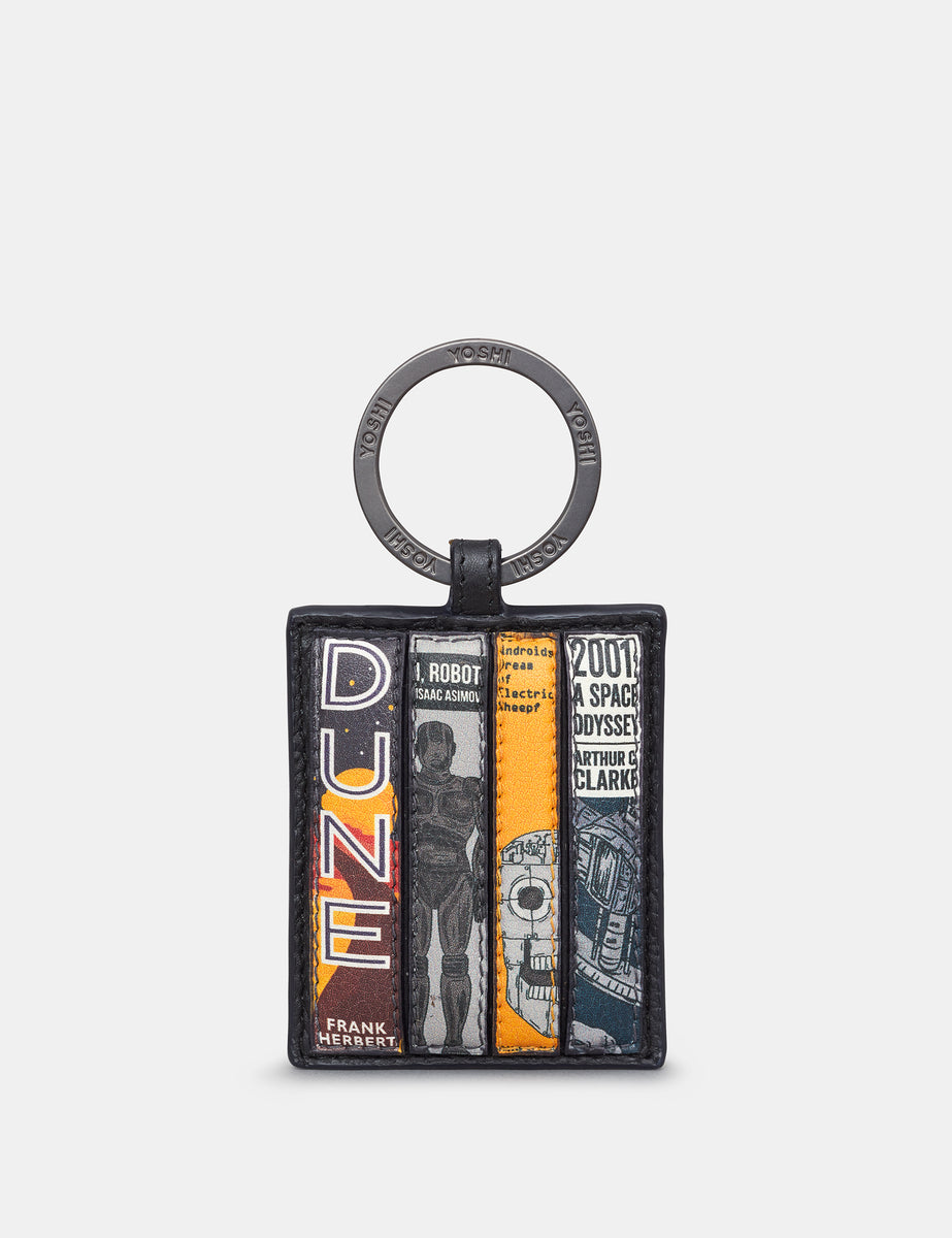 Sci-Fi Bookworm Black Leather Book Themed Keyring By Yoshi